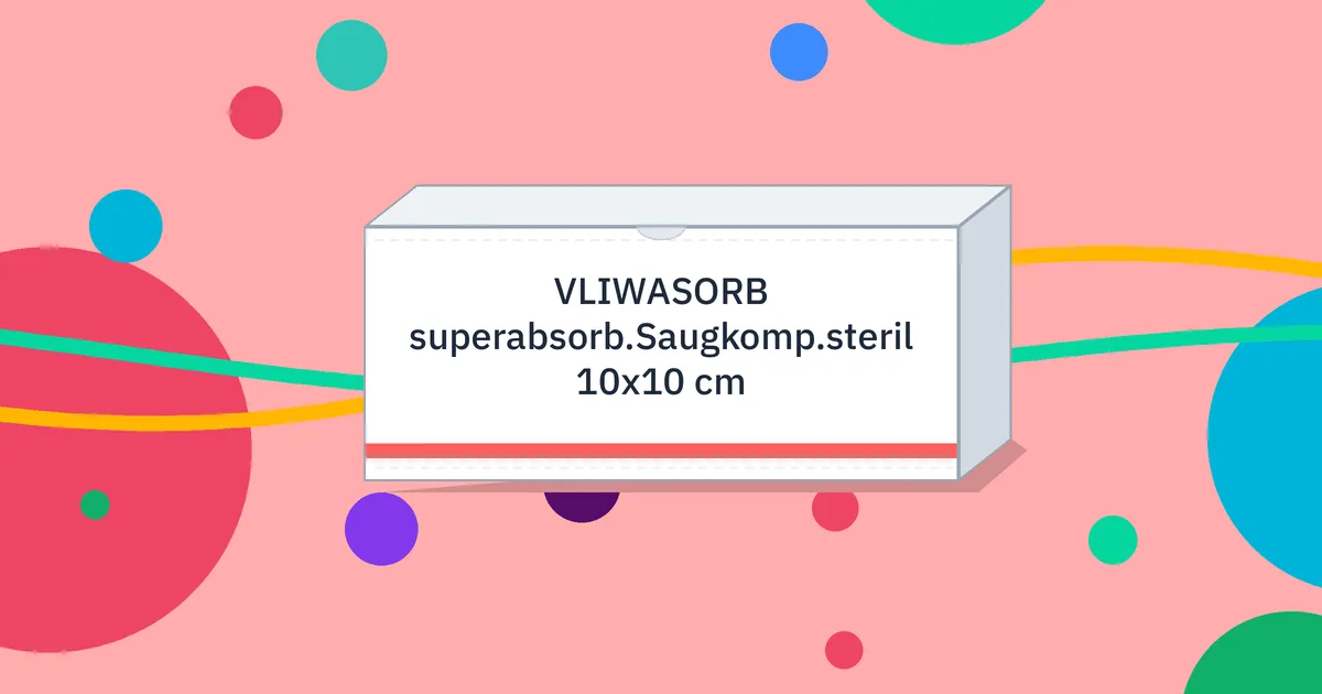 Symbolbild: Packung mit der Aufschrift VLIWASORB superabsorb.Saugkomp.steril 10x10 cm (PZN 05974681) – Verfügbarkeit und Bezug in Apotheken in Frankfurt am Main