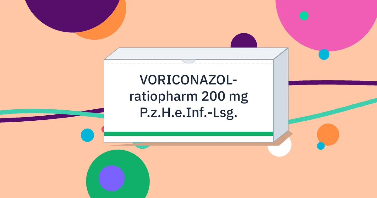 Symbolbild: Packung mit der Aufschrift VORICONAZOL-ratiopharm 200 mg P.z.H.e.Inf.-Lsg. (PZN 11161019) – Verfügbarkeit und Bezug in Apotheken in Frankfurt am Main