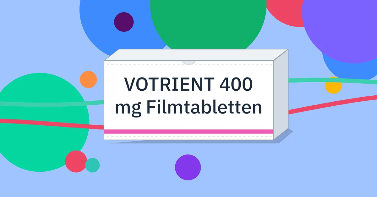 Symbolbild: Packung mit der Aufschrift VOTRIENT 400 mg Filmtabletten (PZN 20604289) – Verfügbarkeit und Bezug in Apotheken in Frankfurt am Main
