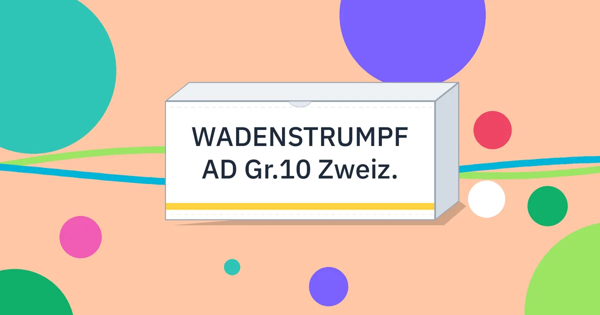 Symbolbild: Packung mit der Aufschrift WADENSTRUMPF AD Gr.10 Zweiz. (PZN 01737949) – Verfügbarkeit und Bezug in Apotheken in Frankfurt am Main