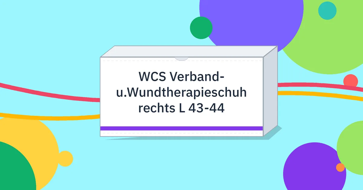 Symbolbild: Packung mit der Aufschrift WCS Verband-u.Wundtherapieschuh rechts L 43-44 (PZN 16629651) – Verfügbarkeit und Bezug in Apotheken in Frankfurt am Main