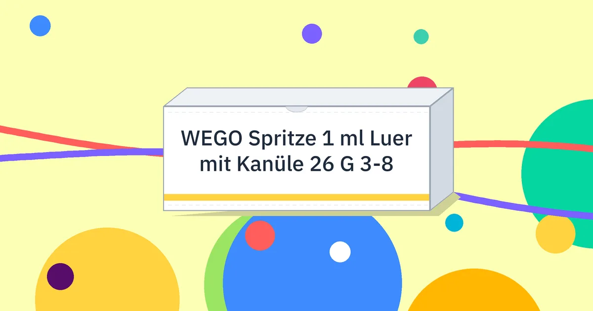 Symbolbild: Packung mit der Aufschrift WEGO Spritze 1 ml Luer mit Kanüle 26 G 3-8 (PZN 18858887) – Verfügbarkeit und Bezug in Apotheken in Frankfurt am Main