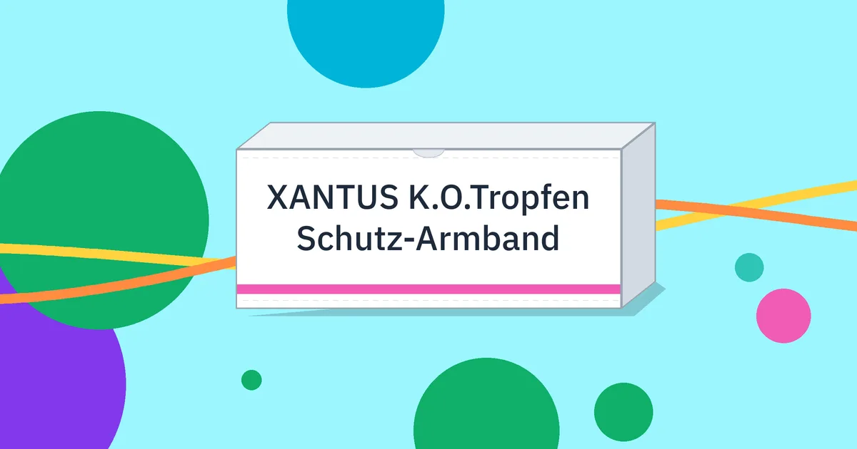 Symbolbild: Packung mit der Aufschrift XANTUS K.O.Tropfen Schutz-Armband (PZN 16197967) – Verfügbarkeit und Bezug in Apotheken in Frankfurt am Main
