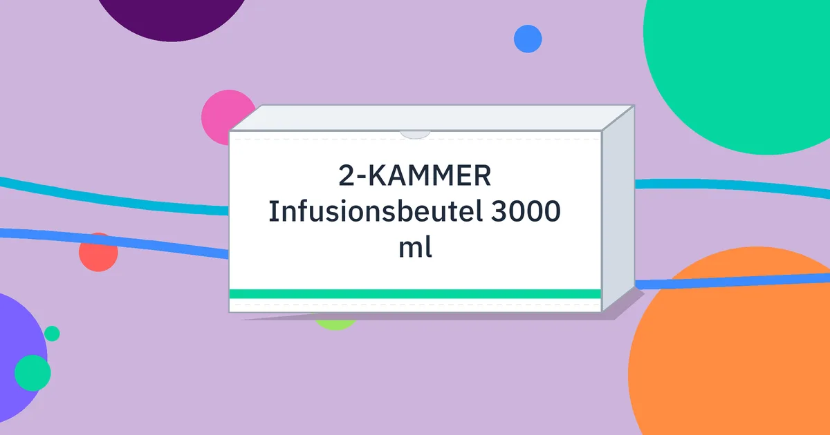Symbolbild: Packung mit der Aufschrift 2-KAMMER Infusionsbeutel 3000 ml (PZN 04996953) – Verfügbarkeit und Bezug in Apotheken in Frankfurt am Main