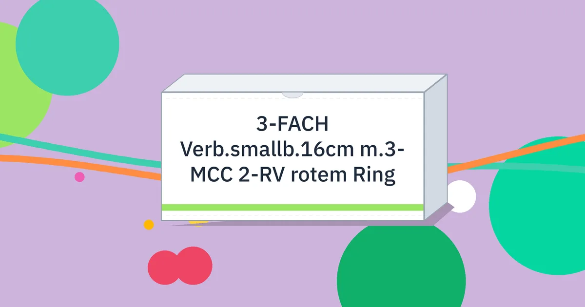 Symbolbild: Packung mit der Aufschrift 3-FACH Verb.smallb.16cm m.3-MCC 2-RV rotem Ring (PZN 19514813) – Verfügbarkeit und Bezug in Apotheken in Frankfurt am Main