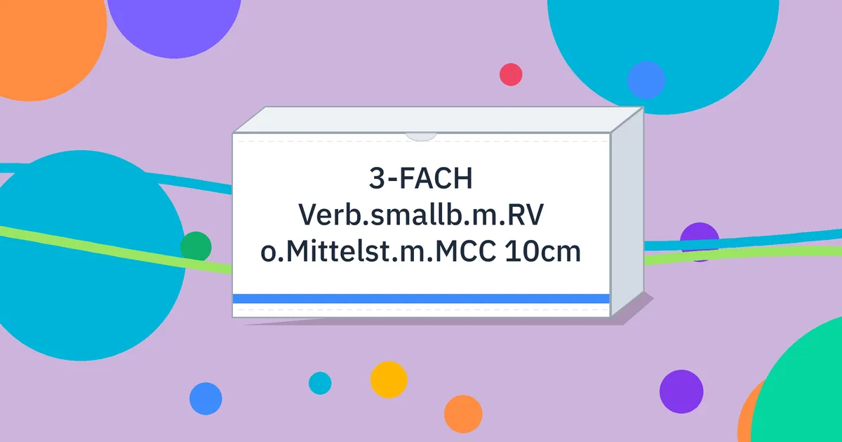 Symbolbild: Packung mit der Aufschrift 3-FACH Verb.smallb.m.RV o.Mittelst.m.MCC 10cm (PZN 18499017) – Verfügbarkeit und Bezug in Apotheken in Frankfurt am Main