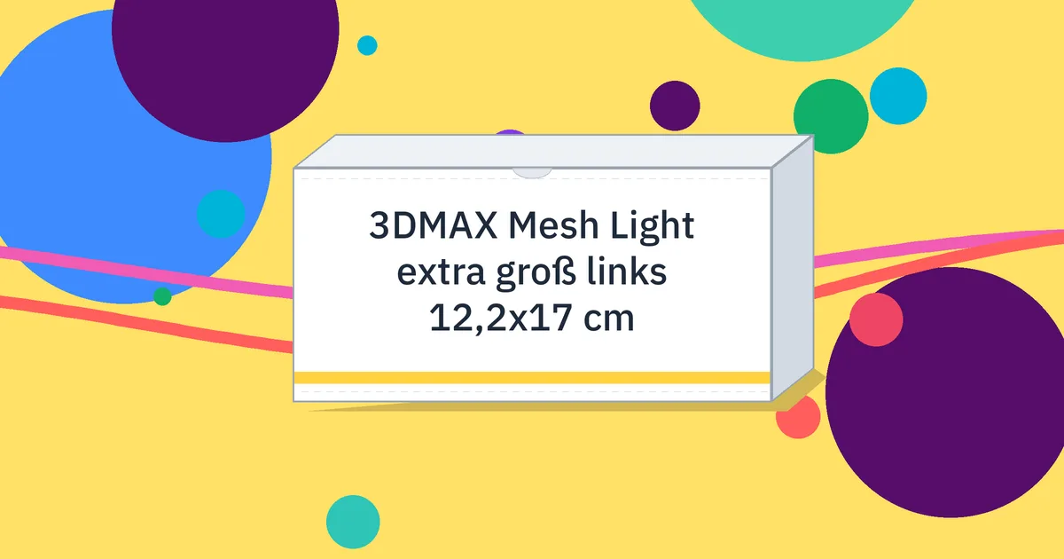 Symbolbild: Packung mit der Aufschrift 3DMAX Mesh Light extra groß links 12,2x17 cm (PZN 06110965) – Verfügbarkeit und Bezug in Apotheken in Frankfurt am Main