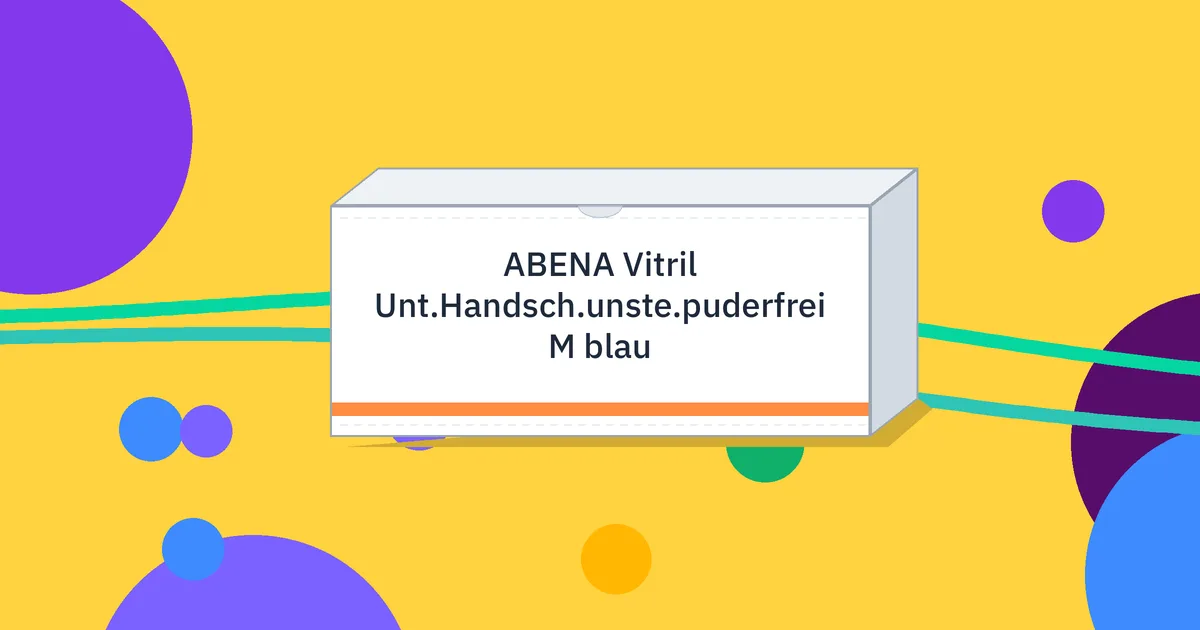 Symbolbild: Packung mit der Aufschrift ABENA Vitril Unt.Handsch.unste.puderfrei M blau (PZN 16932295) – Verfügbarkeit und Bezug in Apotheken in Frankfurt am Main