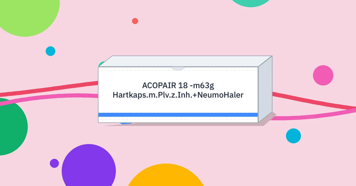 Symbolbild: Packung mit der Aufschrift ACOPAIR 18 -m63g Hartkaps.m.Plv.z.Inh.+NeumoHaler (PZN 14211309) – Verfügbarkeit und Bezug in Apotheken in Frankfurt am Main
