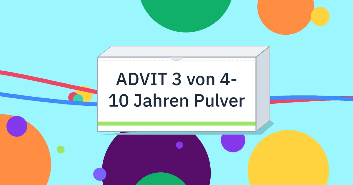 Symbolbild: Packung mit der Aufschrift ADVIT 3 von 4-10 Jahren Pulver (PZN 01641215) – Verfügbarkeit und Bezug in Apotheken in Frankfurt am Main