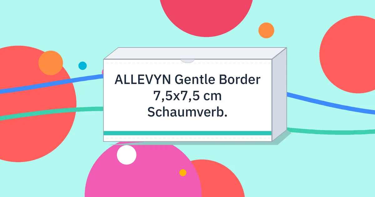 Symbolbild: Packung mit der Aufschrift ALLEVYN Gentle Border 7,5x7,5 cm Schaumverb. (PZN 19698084) – Verfügbarkeit und Bezug in Apotheken in Frankfurt am Main