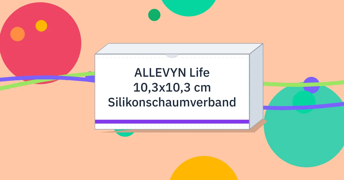 Symbolbild: Packung mit der Aufschrift ALLEVYN Life 10,3x10,3 cm Silikonschaumverband (PZN 11137618) – Verfügbarkeit und Bezug in Apotheken in Frankfurt am Main
