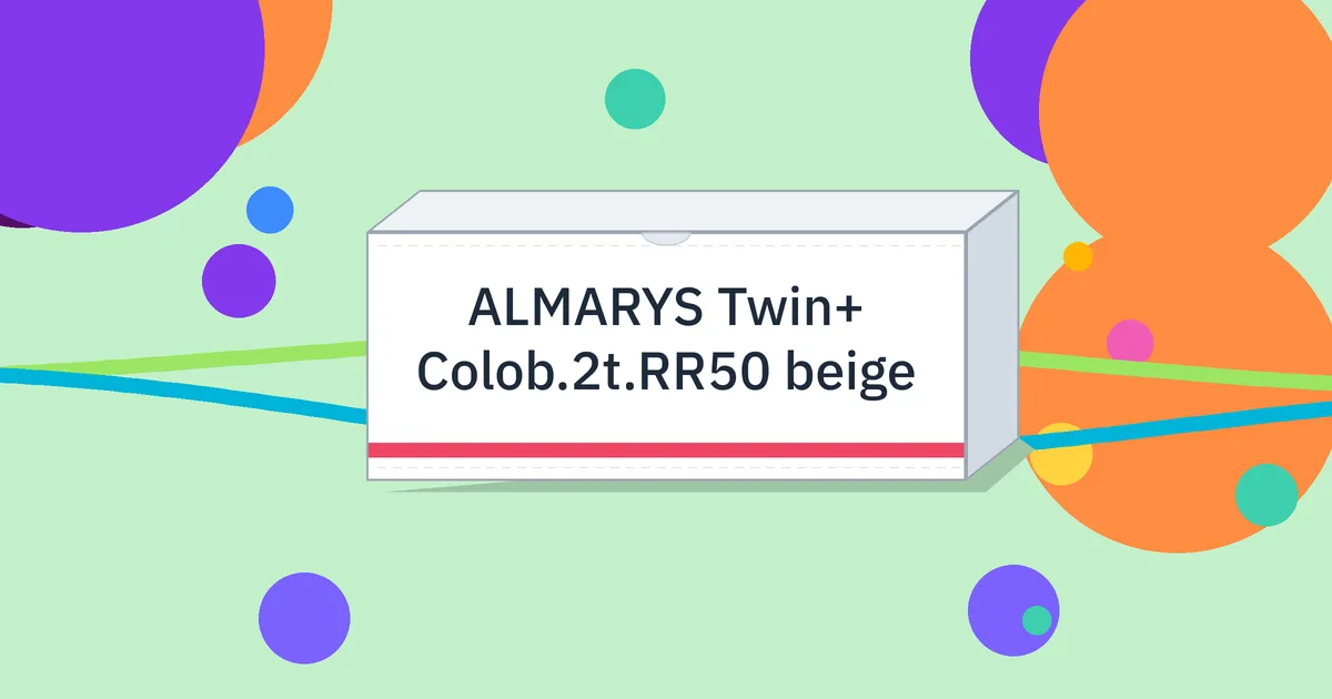 Symbolbild: Packung mit der Aufschrift ALMARYS Twin+ Colob.2t.RR50 beige (PZN 04128122) – Verfügbarkeit und Bezug in Apotheken in Frankfurt am Main