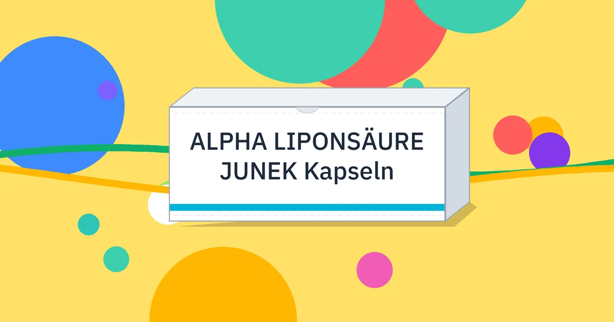 Symbolbild: Packung mit der Aufschrift ALPHA LIPONSÄURE JUNEK Kapseln (PZN 02886700) – Verfügbarkeit und Bezug in Apotheken in Frankfurt am Main