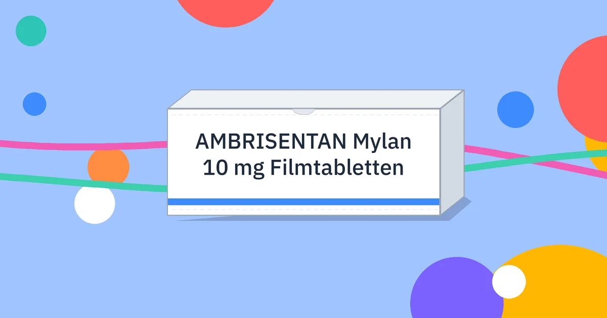 Symbolbild: Packung mit der Aufschrift AMBRISENTAN Mylan 10 mg Filmtabletten (PZN 16042265) – Verfügbarkeit und Bezug in Apotheken in Frankfurt am Main