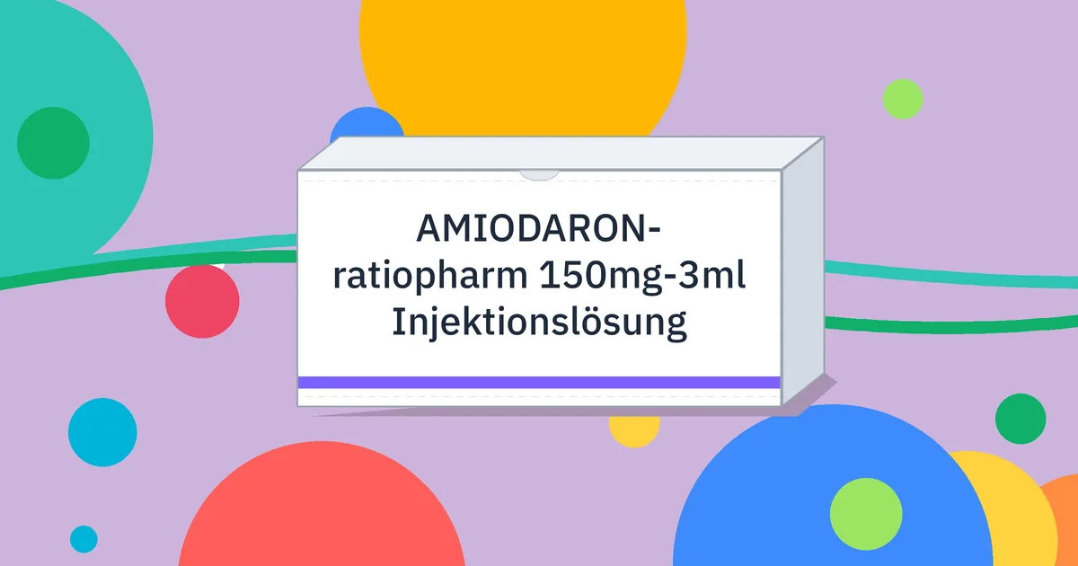 Symbolbild: Packung mit der Aufschrift AMIODARON-ratiopharm 150mg-3ml Injektionslösung (PZN 03558168) – Verfügbarkeit und Bezug in Apotheken in Frankfurt am Main