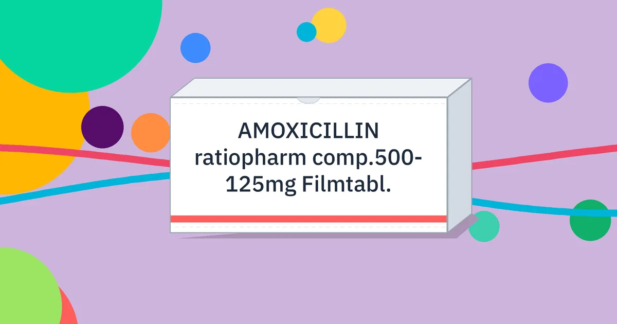 Symbolbild: Packung mit der Aufschrift AMOXICILLIN ratiopharm comp.500-125mg Filmtabl. (PZN 05977194) – Verfügbarkeit und Bezug in Apotheken in Frankfurt am Main