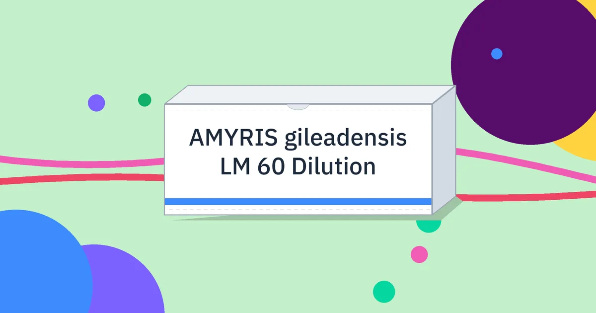 Symbolbild: Packung mit der Aufschrift AMYRIS gileadensis LM 60 Dilution (PZN 13327211) – Verfügbarkeit und Bezug in Apotheken in Frankfurt am Main