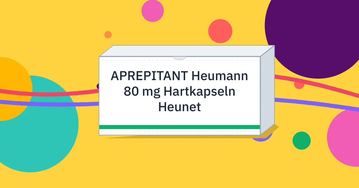 Symbolbild: Packung mit der Aufschrift APREPITANT Heumann 80 mg Hartkapseln Heunet (PZN 18093054) – Verfügbarkeit und Bezug in Apotheken in Frankfurt am Main