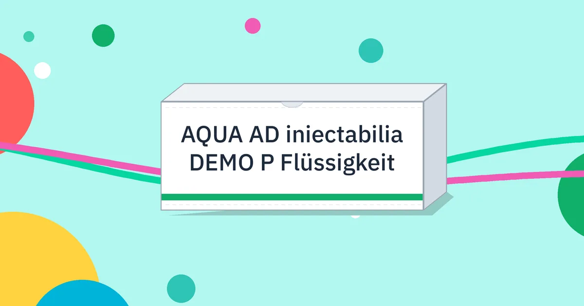 Symbolbild: Packung mit der Aufschrift AQUA AD iniectabilia DEMO P Flüssigkeit (PZN 10274856) – Verfügbarkeit und Bezug in Apotheken in Frankfurt am Main