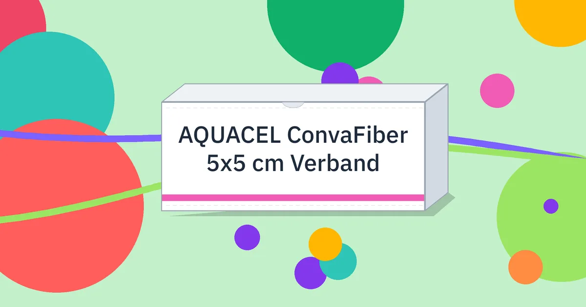 Symbolbild: Packung mit der Aufschrift AQUACEL ConvaFiber 5x5 cm Verband (PZN 19382263) – Verfügbarkeit und Bezug in Apotheken in Frankfurt am Main