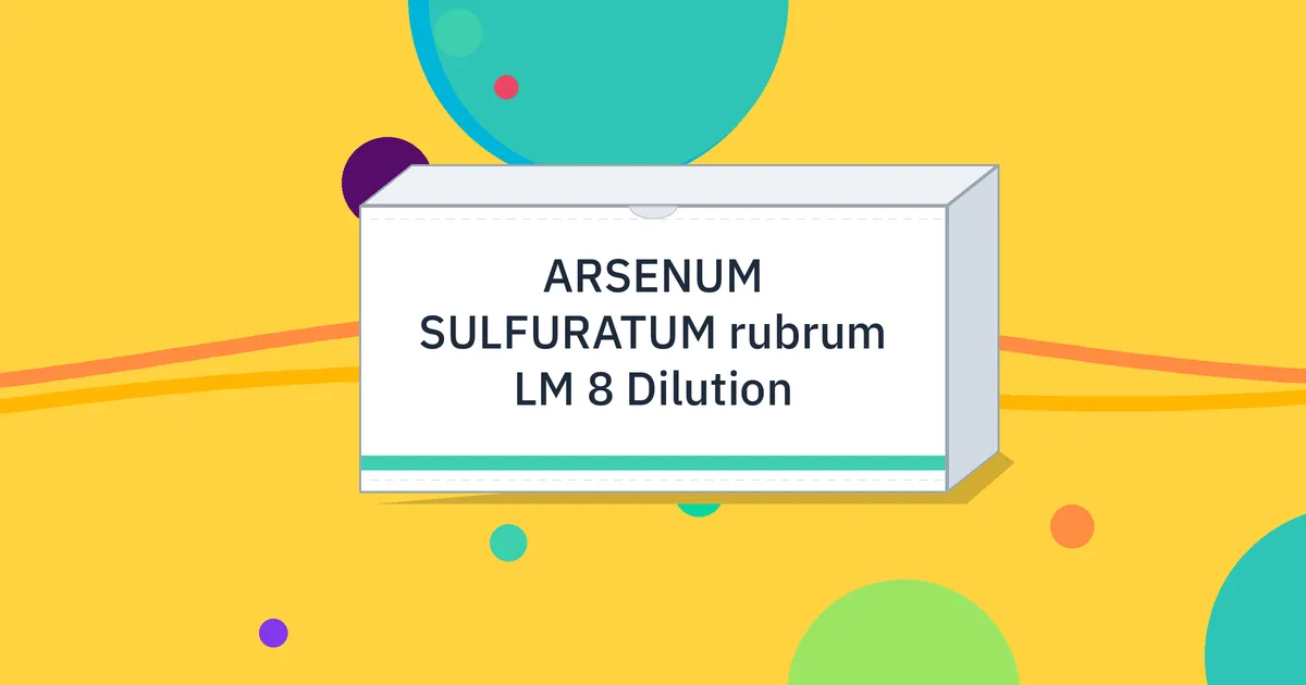 Symbolbild: Packung mit der Aufschrift ARSENUM SULFURATUM rubrum LM 8 Dilution (PZN 12779721) – Verfügbarkeit und Bezug in Apotheken in Frankfurt am Main
