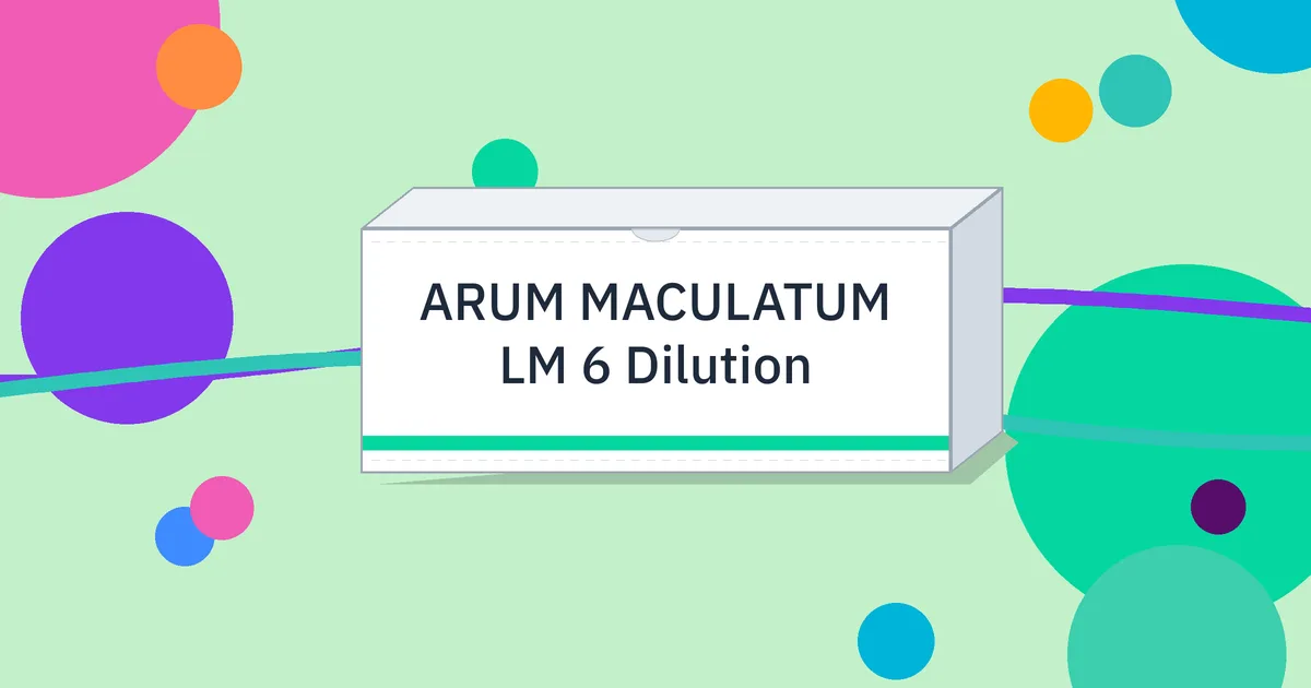 Symbolbild: Packung mit der Aufschrift ARUM MACULATUM LM 6 Dilution (PZN 13395997) – Verfügbarkeit und Bezug in Apotheken in Frankfurt am Main