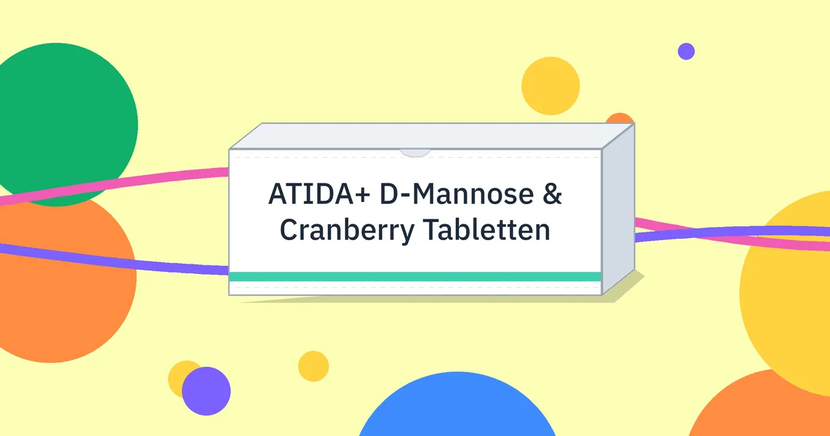 Symbolbild: Packung mit der Aufschrift ATIDA+ D-Mannose & Cranberry Tabletten (PZN 16732076) – Verfügbarkeit und Bezug in Apotheken in Frankfurt am Main