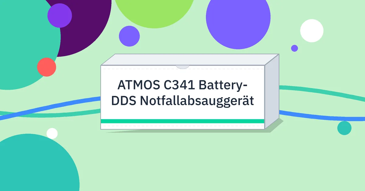 Symbolbild: Packung mit der Aufschrift ATMOS C341 Battery-DDS Notfallabsauggerät (PZN 11549367) – Verfügbarkeit und Bezug in Apotheken in Frankfurt am Main