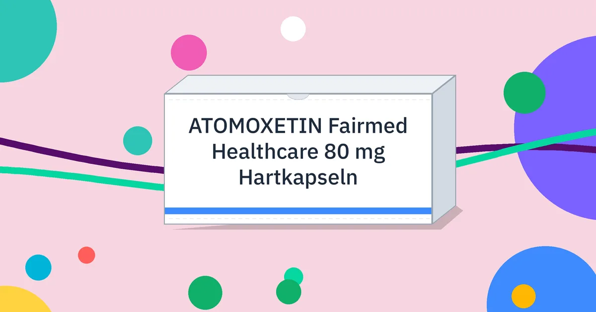 Symbolbild: Packung mit der Aufschrift ATOMOXETIN Fairmed Healthcare 80 mg Hartkapseln (PZN 16581588) – Verfügbarkeit und Bezug in Apotheken in Frankfurt am Main