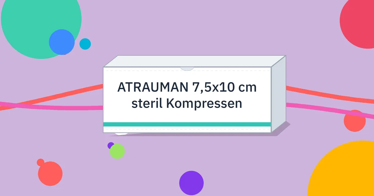 Symbolbild: Packung mit der Aufschrift ATRAUMAN 7,5x10 cm steril Kompressen (PZN 17512081) – Verfügbarkeit und Bezug in Apotheken in Frankfurt am Main