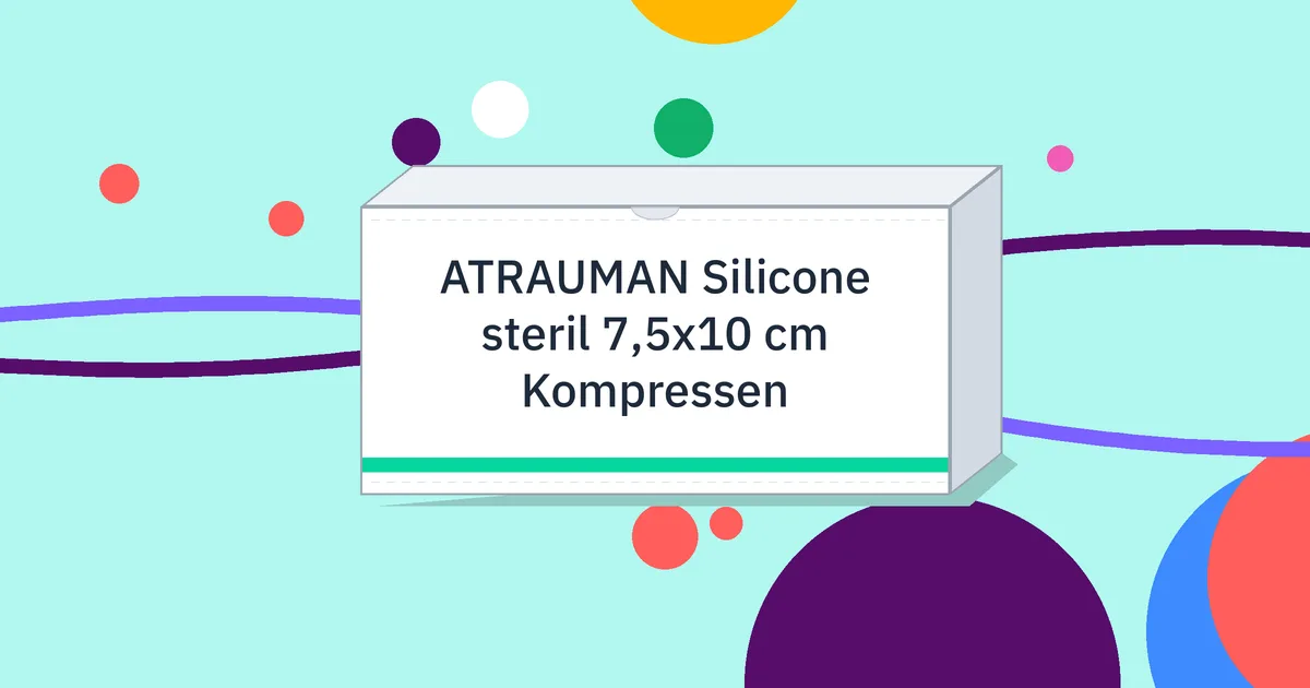Symbolbild: Packung mit der Aufschrift ATRAUMAN Silicone steril 7,5x10 cm Kompressen (PZN 17843748) – Verfügbarkeit und Bezug in Apotheken in Frankfurt am Main