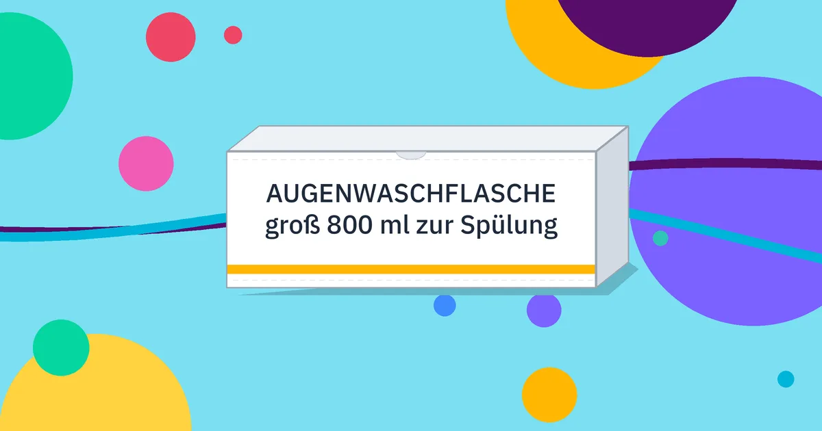 Symbolbild: Packung mit der Aufschrift AUGENWASCHFLASCHE groß 800 ml zur Spülung (PZN 10540677) – Verfügbarkeit und Bezug in Apotheken in Frankfurt am Main