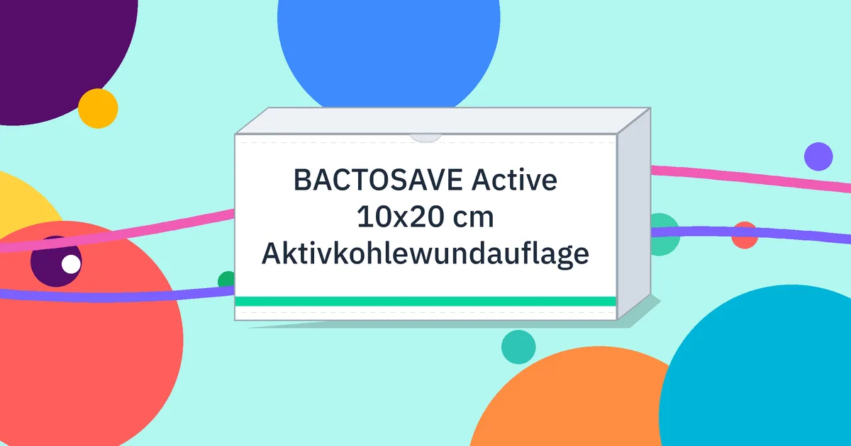 Symbolbild: Packung mit der Aufschrift BACTOSAVE Active 10x20 cm Aktivkohlewundauflage (PZN 19903549) – Verfügbarkeit und Bezug in Apotheken in Frankfurt am Main