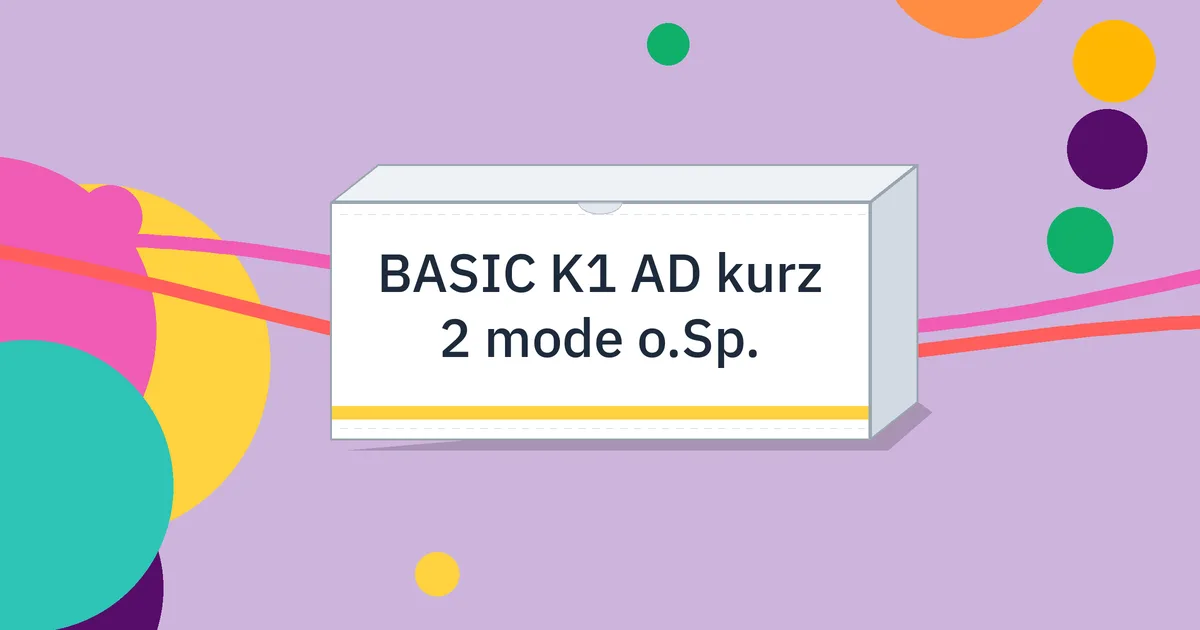 Symbolbild: Packung mit der Aufschrift BASIC K1 AD kurz 2 mode o.Sp. (PZN 20257600) – Verfügbarkeit und Bezug in Apotheken in Frankfurt am Main