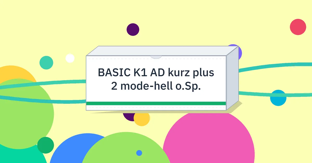 Symbolbild: Packung mit der Aufschrift BASIC K1 AD kurz plus 2 mode-hell o.Sp. (PZN 20257534) – Verfügbarkeit und Bezug in Apotheken in Frankfurt am Main