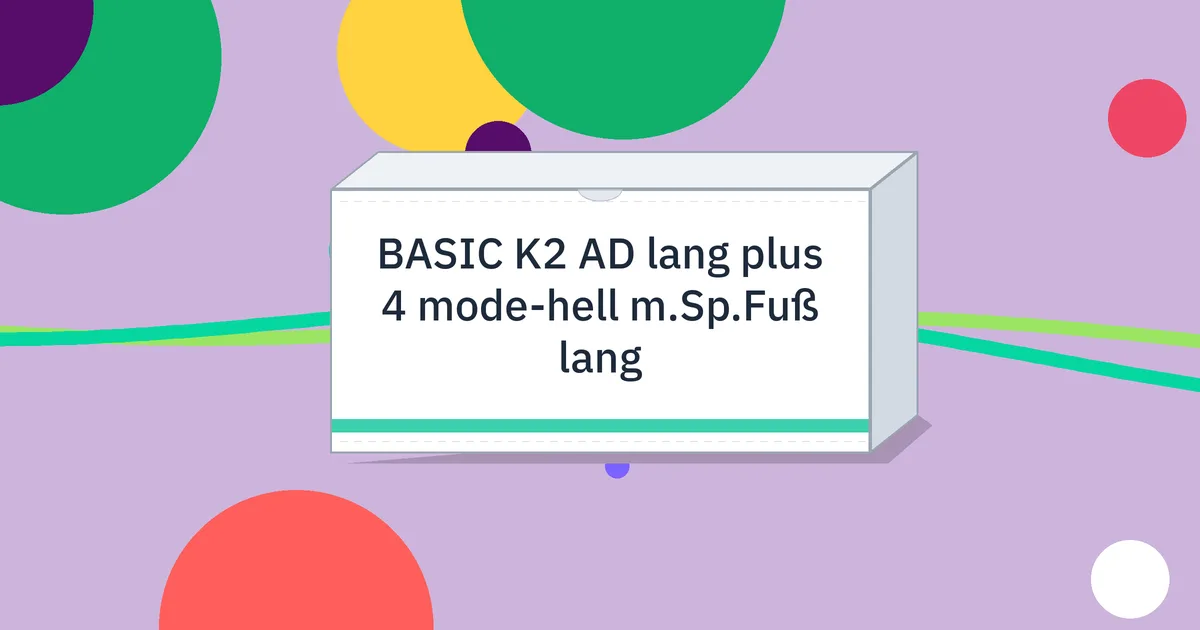 Symbolbild: Packung mit der Aufschrift BASIC K2 AD lang plus 4 mode-hell m.Sp.Fuß lang (PZN 20264936) – Verfügbarkeit und Bezug in Apotheken in Frankfurt am Main