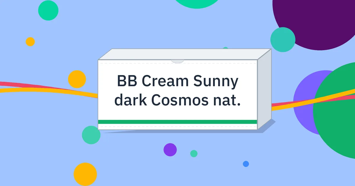 Symbolbild: Packung mit der Aufschrift BB Cream Sunny dark Cosmos nat. (PZN 18003281) – Verfügbarkeit und Bezug in Apotheken in Frankfurt am Main