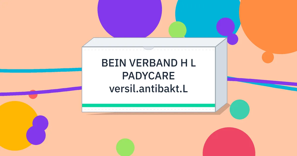Symbolbild: Packung mit der Aufschrift BEIN VERBAND H L PADYCARE versil.antibakt.L (PZN 10939296) – Verfügbarkeit und Bezug in Apotheken in Frankfurt am Main