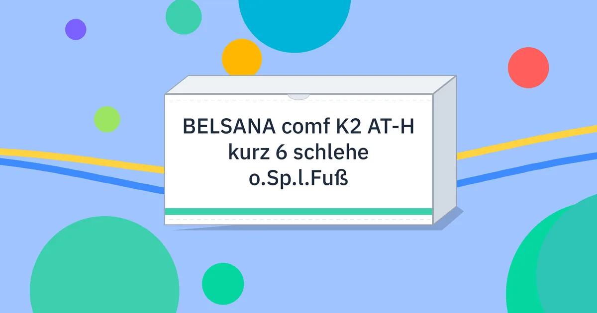 Symbolbild: Packung mit der Aufschrift BELSANA comf K2 AT-H kurz 6 schlehe o.Sp.l.Fuß (PZN 12331937) – Verfügbarkeit und Bezug in Apotheken in Frankfurt am Main