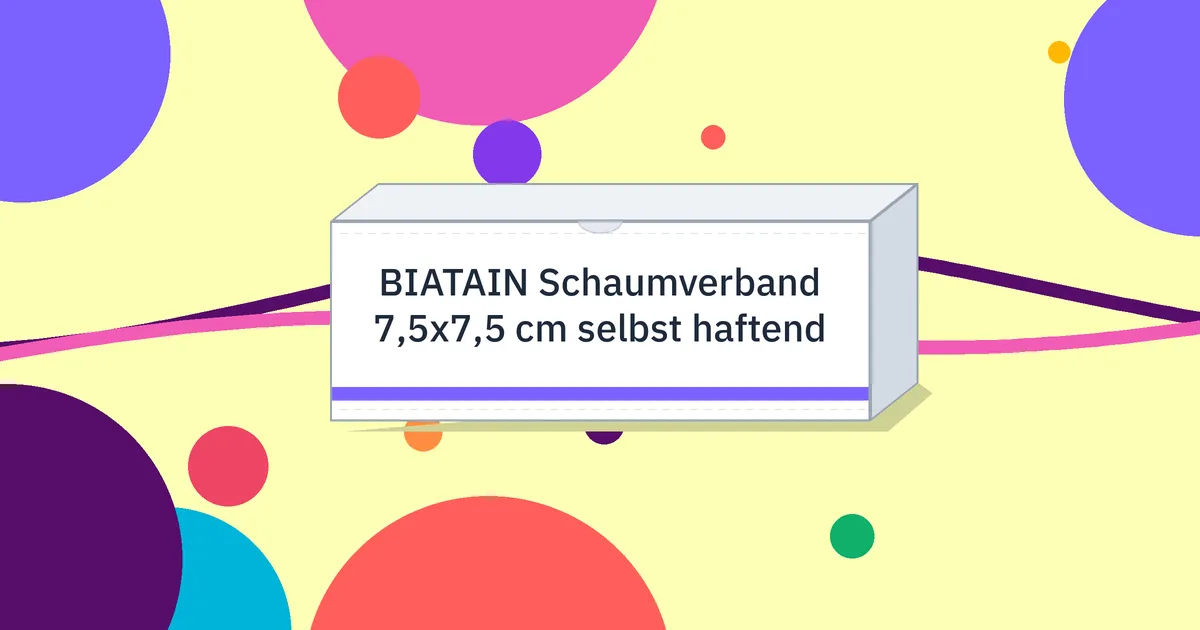 Symbolbild: Packung mit der Aufschrift BIATAIN Schaumverband 7,5x7,5 cm selbst haftend (PZN 19959219) – Verfügbarkeit und Bezug in Apotheken in Frankfurt am Main