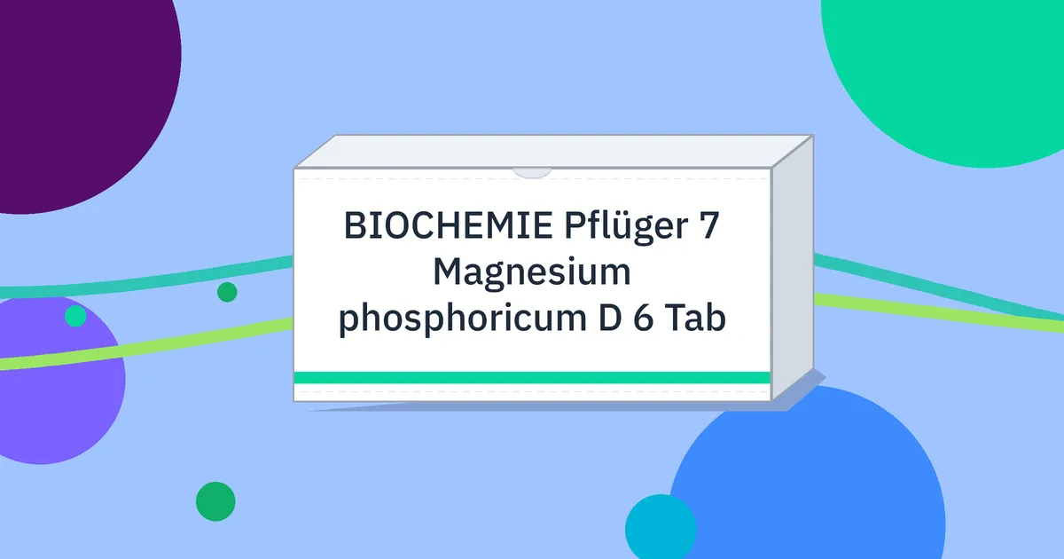 Symbolbild: Packung mit der Aufschrift BIOCHEMIE Pflüger 7 Magnesium phosphoricum D 6 Tab (PZN 06319369) – Verfügbarkeit und Bezug in Apotheken in Frankfurt am Main