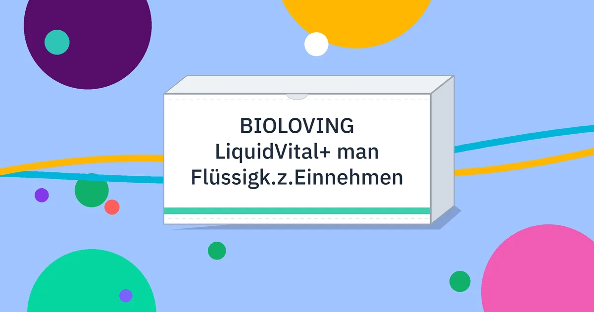 Symbolbild: Packung mit der Aufschrift BIOLOVING LiquidVital+ man Flüssigk.z.Einnehmen (PZN 16863499) – Verfügbarkeit und Bezug in Apotheken in Frankfurt am Main