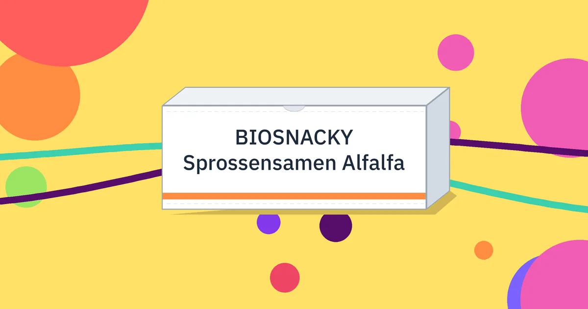 Symbolbild: Packung mit der Aufschrift BIOSNACKY Sprossensamen Alfalfa (PZN 02280989) – Verfügbarkeit und Bezug in Apotheken in Frankfurt am Main