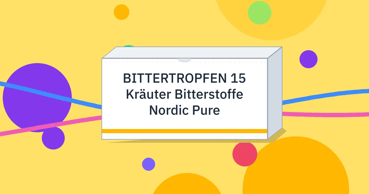 Symbolbild: Packung mit der Aufschrift BITTERTROPFEN 15 Kräuter Bitterstoffe Nordic Pure (PZN 20095037) – Verfügbarkeit und Bezug in Apotheken in Frankfurt am Main