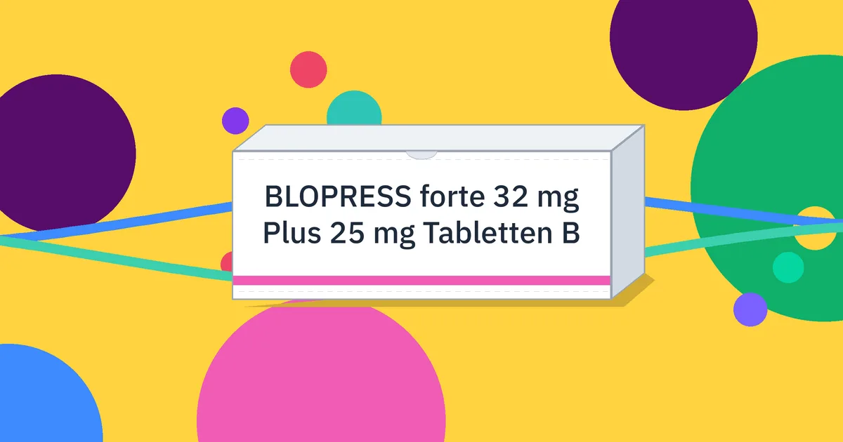 Symbolbild: Packung mit der Aufschrift BLOPRESS forte 32 mg Plus 25 mg Tabletten B (PZN 08884122) – Verfügbarkeit und Bezug in Apotheken in Frankfurt am Main