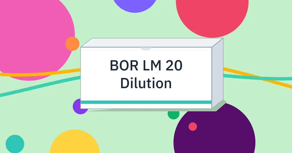 Symbolbild: Packung mit der Aufschrift BOR LM 20 Dilution (PZN 12795743) – Verfügbarkeit und Bezug in Apotheken in Frankfurt am Main