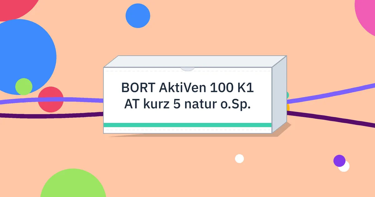 Symbolbild: Packung mit der Aufschrift BORT AktiVen 100 K1 AT kurz 5 natur o.Sp. (PZN 13736369) – Verfügbarkeit und Bezug in Apotheken in Frankfurt am Main