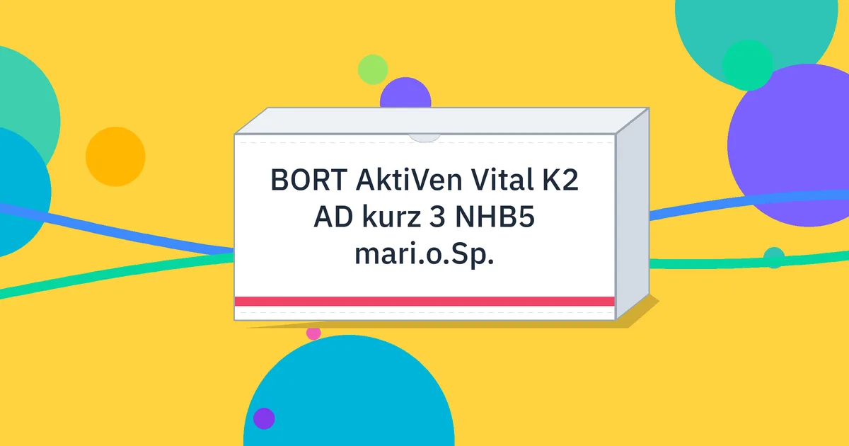 Symbolbild: Packung mit der Aufschrift BORT AktiVen Vital K2 AD kurz 3 NHB5 mari.o.Sp. (PZN 17494578) – Verfügbarkeit und Bezug in Apotheken in Frankfurt am Main