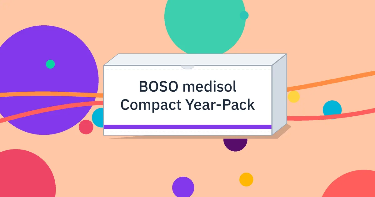 Symbolbild: Packung mit der Aufschrift BOSO medisol Compact Year-Pack (PZN 13583322) – Verfügbarkeit und Bezug in Apotheken in Frankfurt am Main